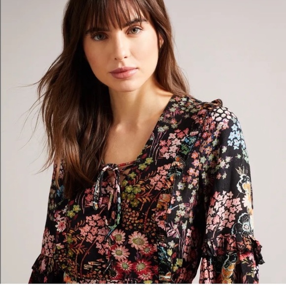 Ted Baker | Dresses | Ted Baker Hendria Mini Dress With Ruffle Detail Bohemian Floral Print ...